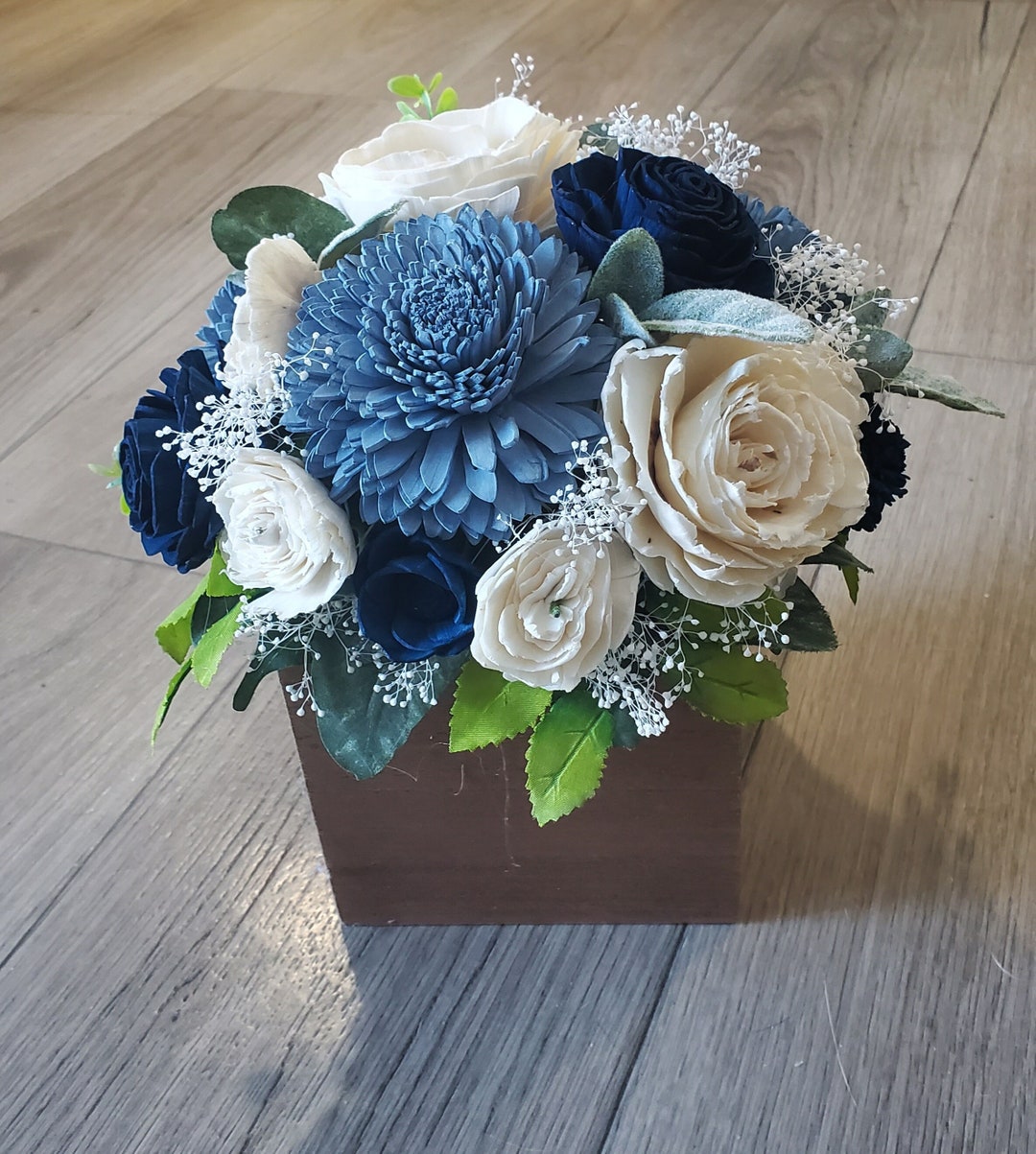 Navy Dusty Blue Centerpiece Sola Wood Flower Arrangement for Wedding ...