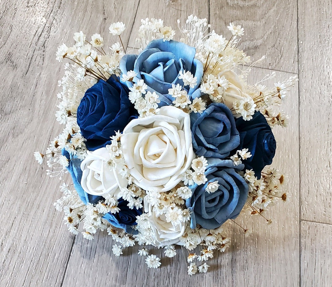 Dusty Blue Bridesmaid Bouquets for Weddings Prom & HOCO Made of Navy ...