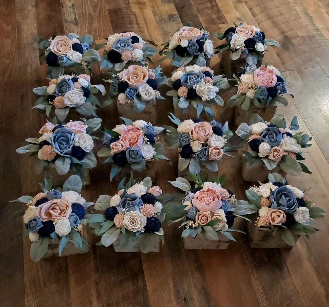 16PC Pink Dusty Blue & Navy Centerpiece Set, Pink Blue Sola Wood Flower ...