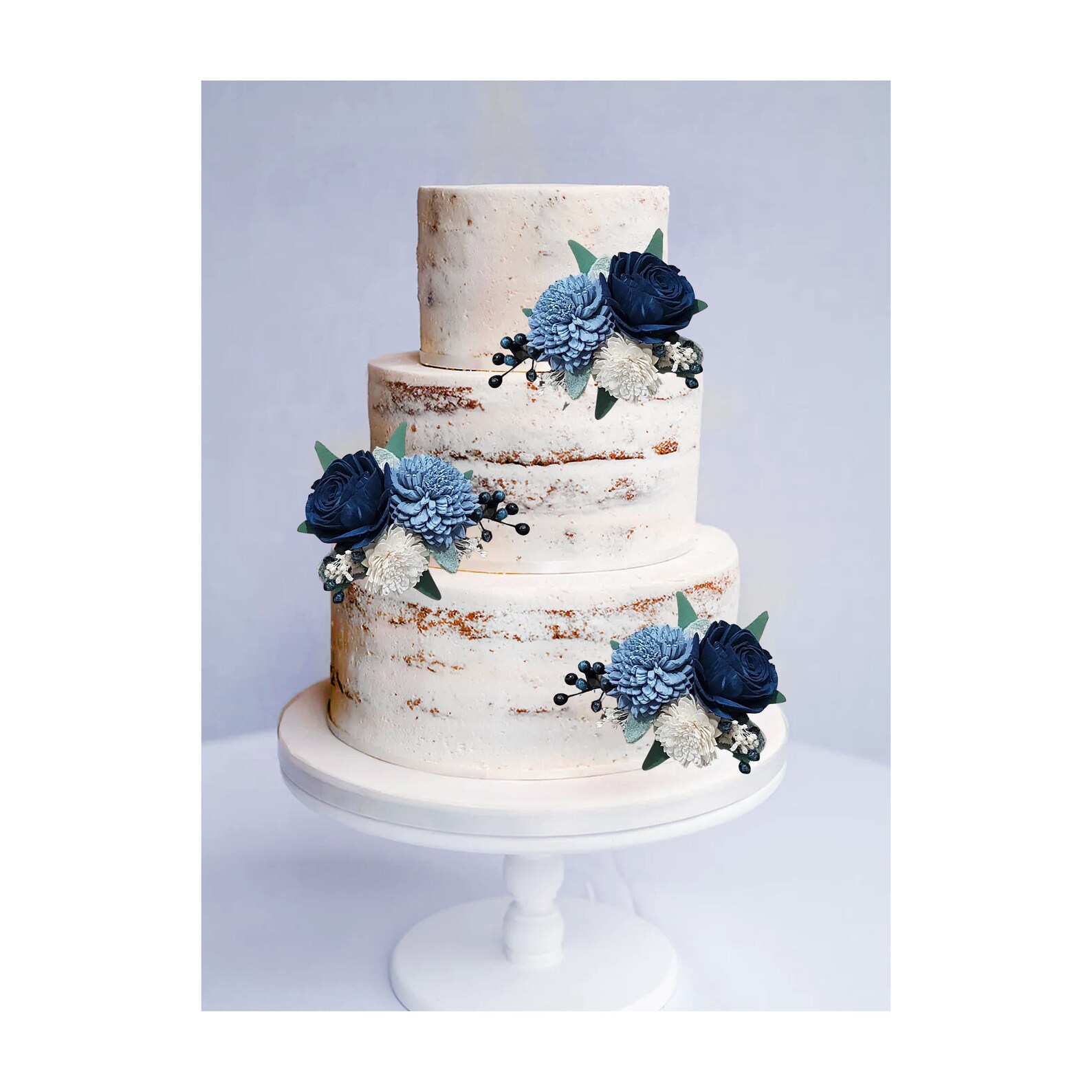 Navy Dusty Blue & White Wedding Cake Flowers Made of Sola - Etsy