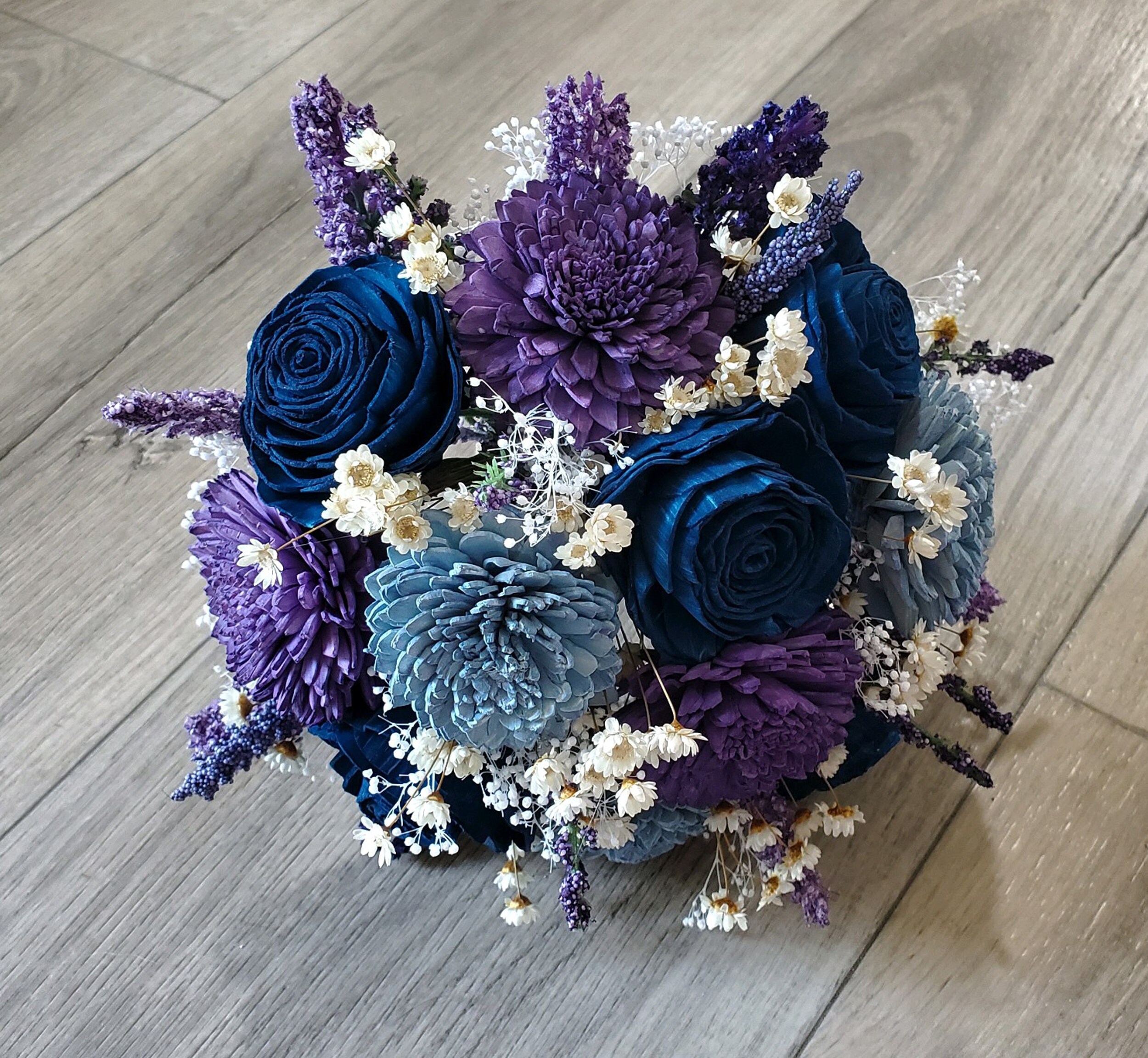 Blue & Purple Sola Wood Bridal Bouquet, Dusty Blue Navy Flower Bouquet ...