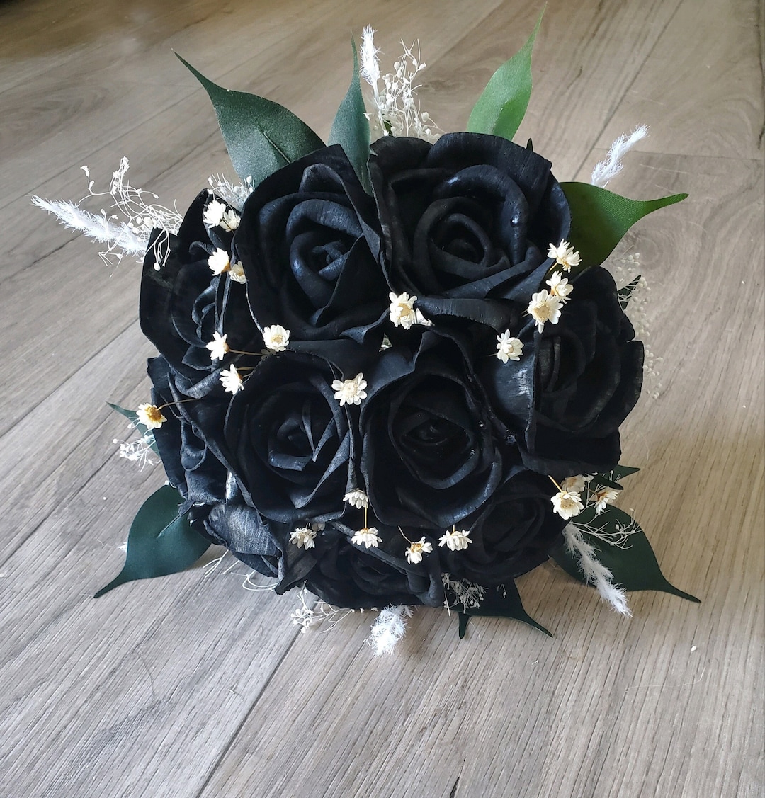 Black Rose Bridal Bouquet for Weddings, Bridesmaid Flowers Made of ...