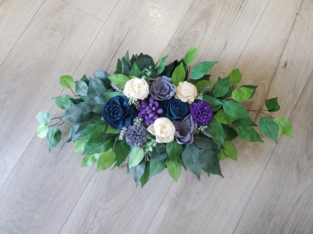 Purple Swag Navy Wedding Sign Blue Arch Flower Arrangement Lavender ...