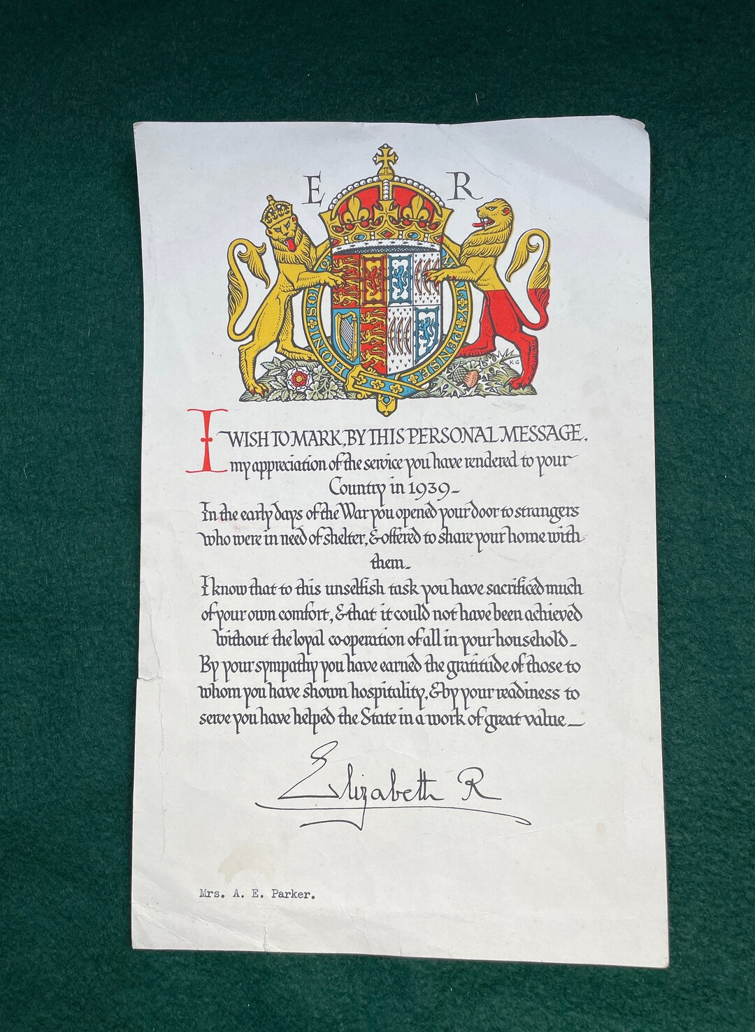 2WW Letter From Queen Elizabeth Re Evacuees - Etsy Ireland