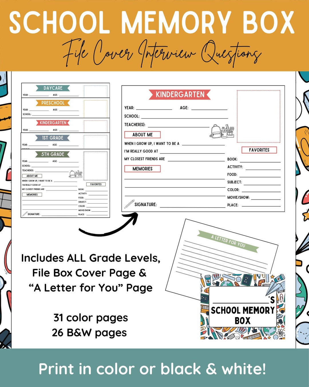 Memory File Box Questionnaire L Printable Kids Interview Questions L ...