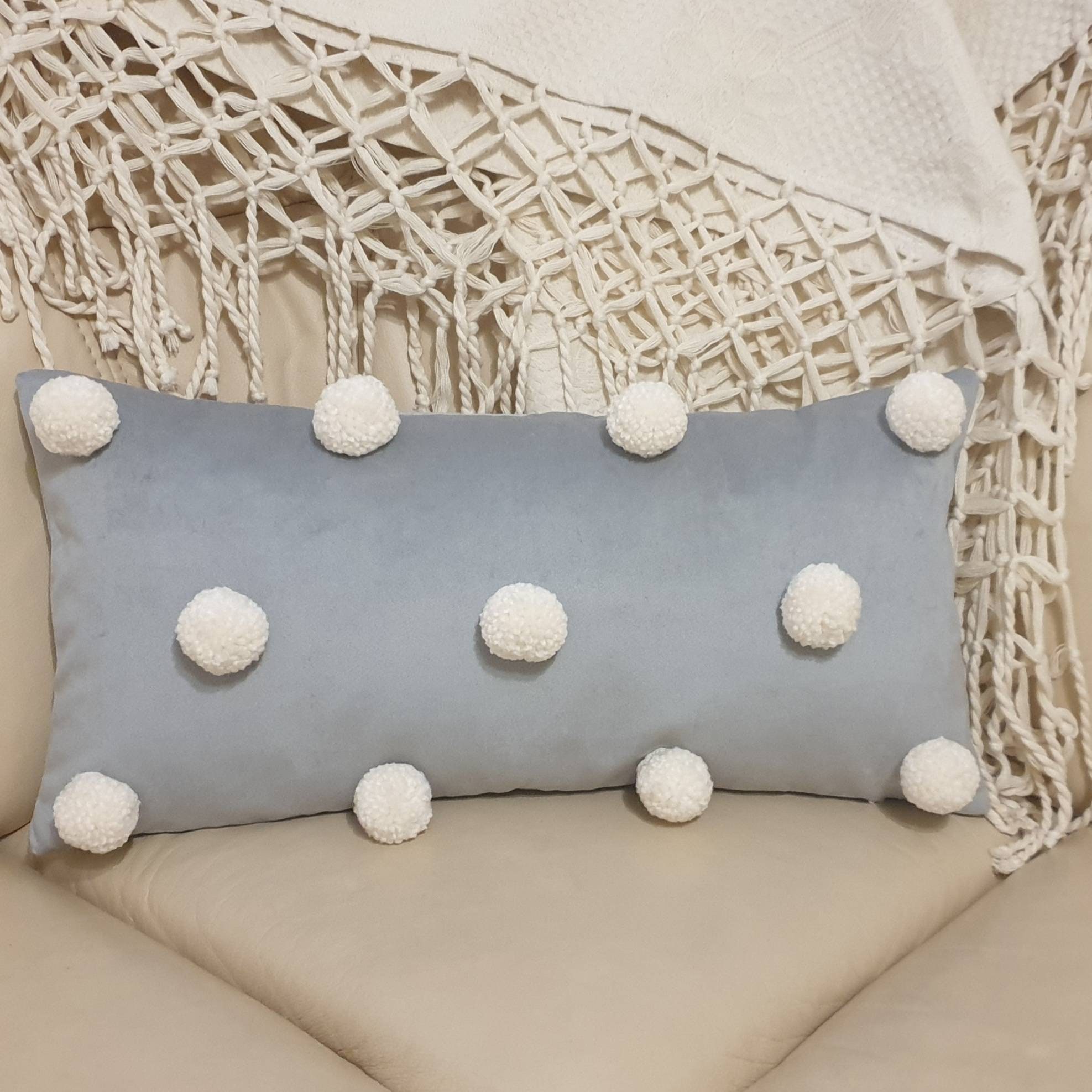 Light Gray Pillow Cover With Pom Poms Gray Pom Pom Pillow - Etsy