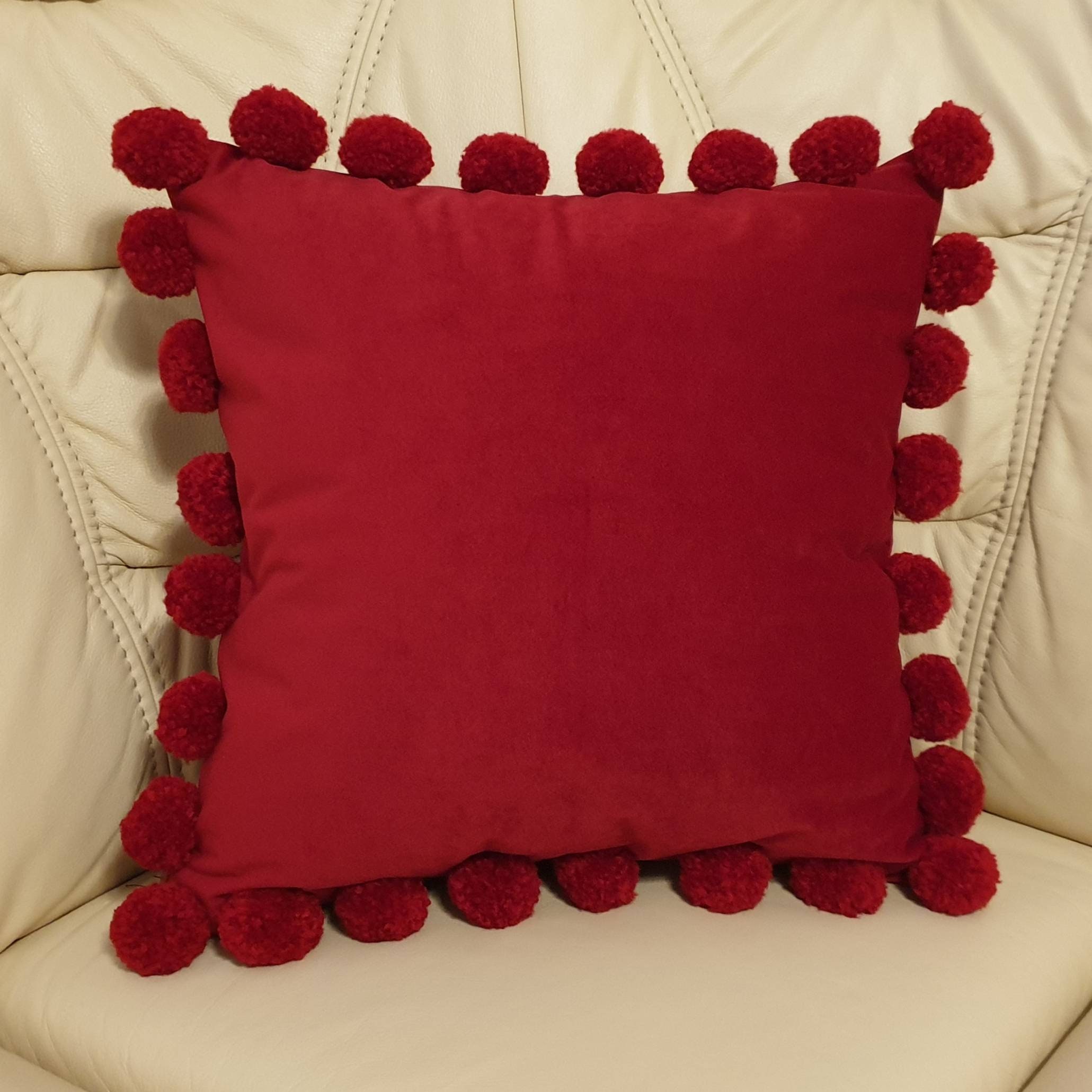 Red Pillow Cover With Pom Poms Red Pom Pom Pillow Case Red - Etsy