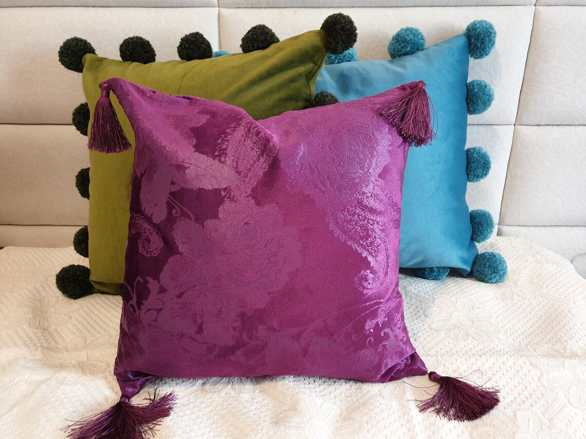 Purple Pillow Cover With Tassels Velvet Purple Pillow Cases | Etsy