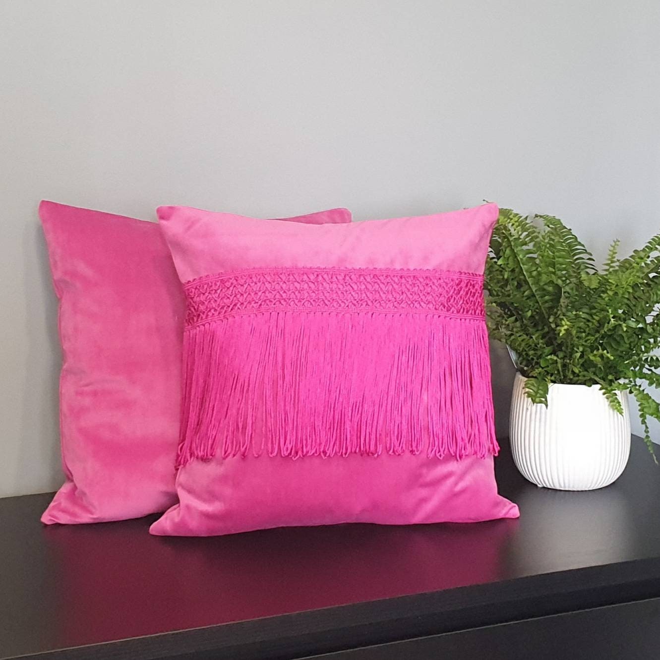 Funda de almohada rosa caliente con flecos funda de almohada - Etsy España