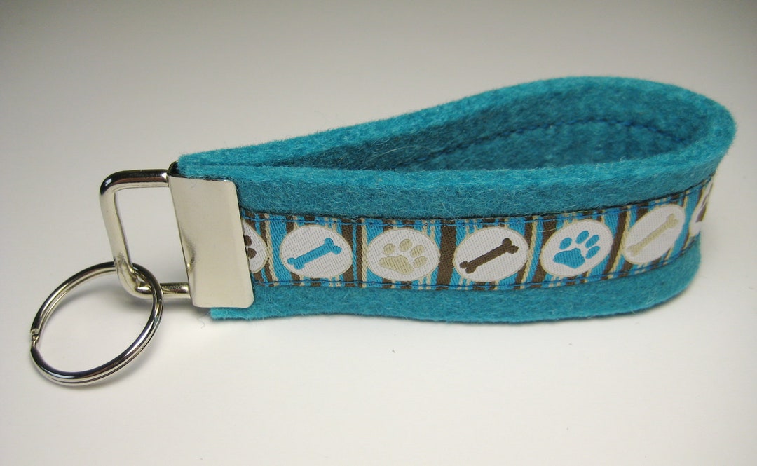Turquoise Felt Keychain - DOG PAWS - Doggy Stripes - Bones - Etsy