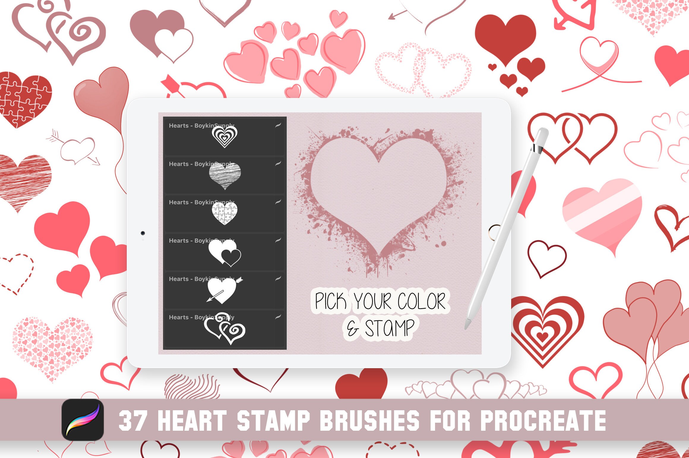 Procreate Stamps Heart Brushes Procreate Hearts Doodle - Etsy