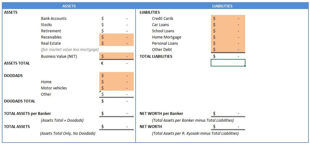 Personal Balance Sheet & Net Worth Calculator - Etsy
