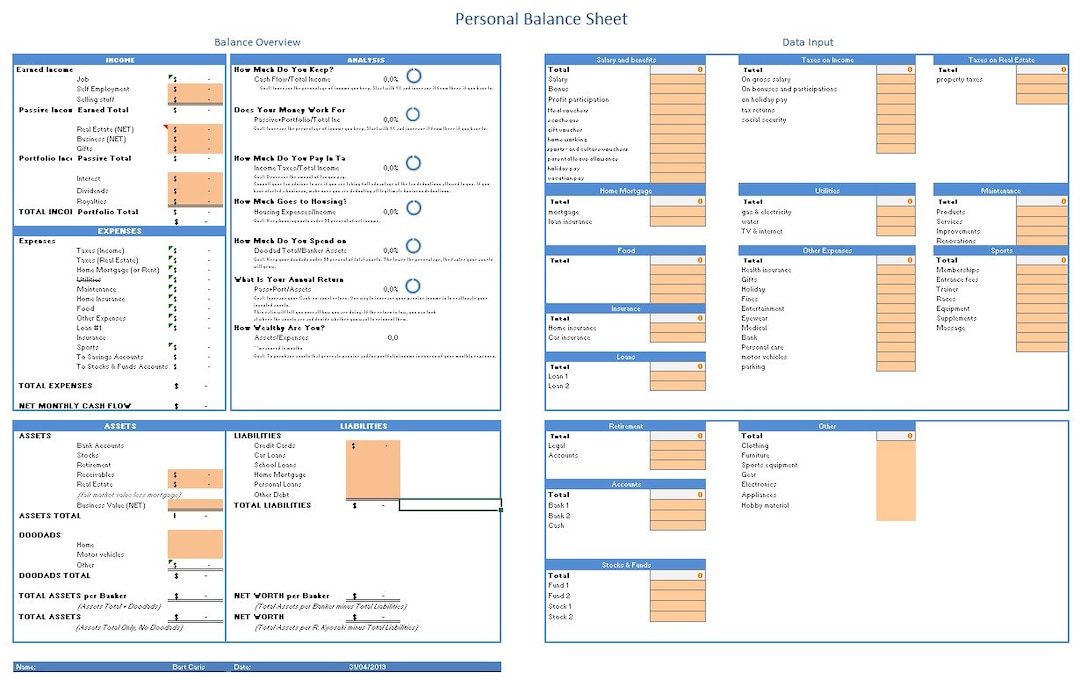 Personal Balance Sheet & Net Worth Calculator - Etsy