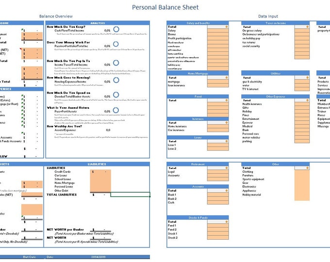 Personal Balance Sheet & Net Worth Calculator - Etsy