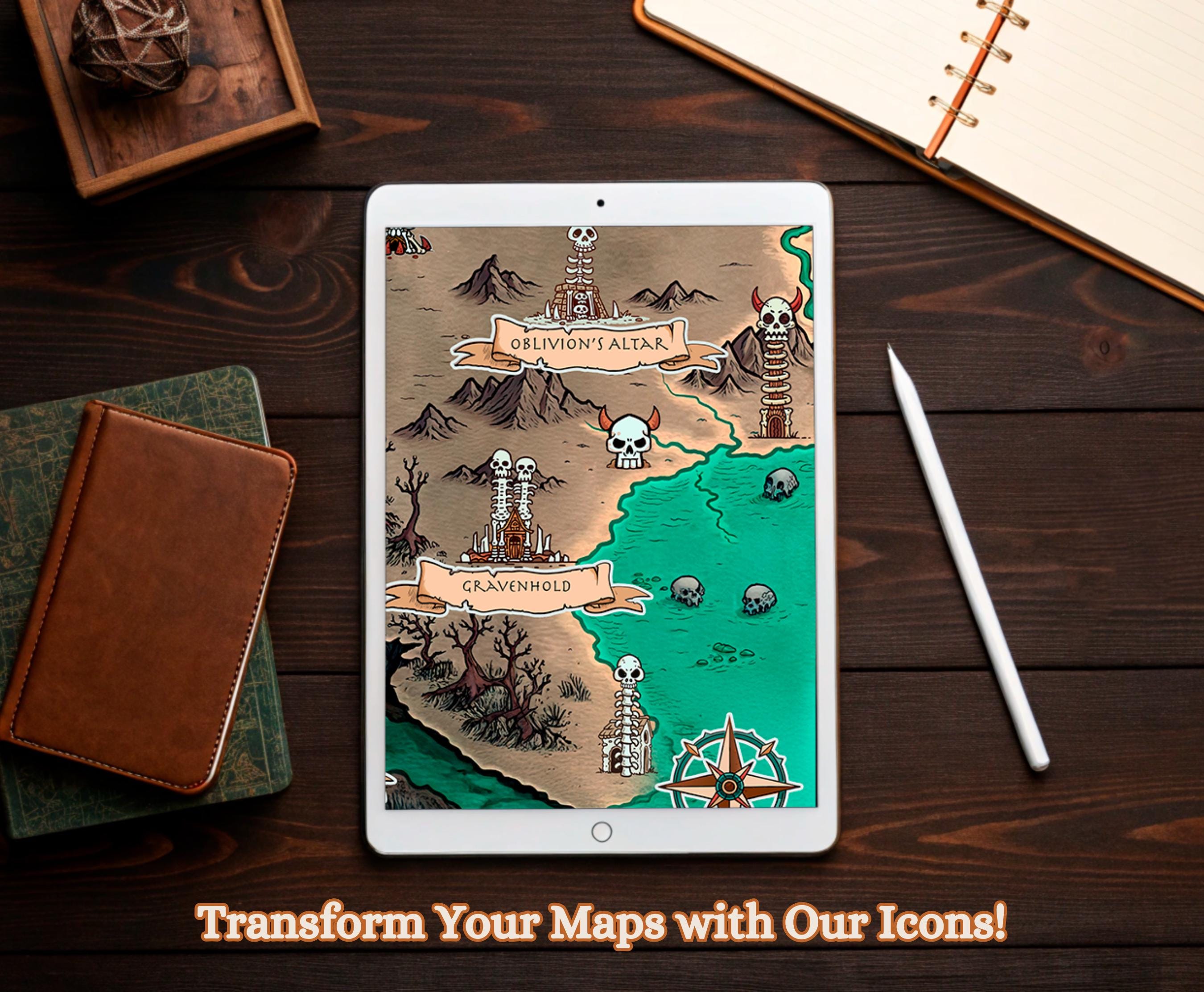 Fantasy Map Icons - Cryptic Cartography Elements With 24 Icons, 12 ...