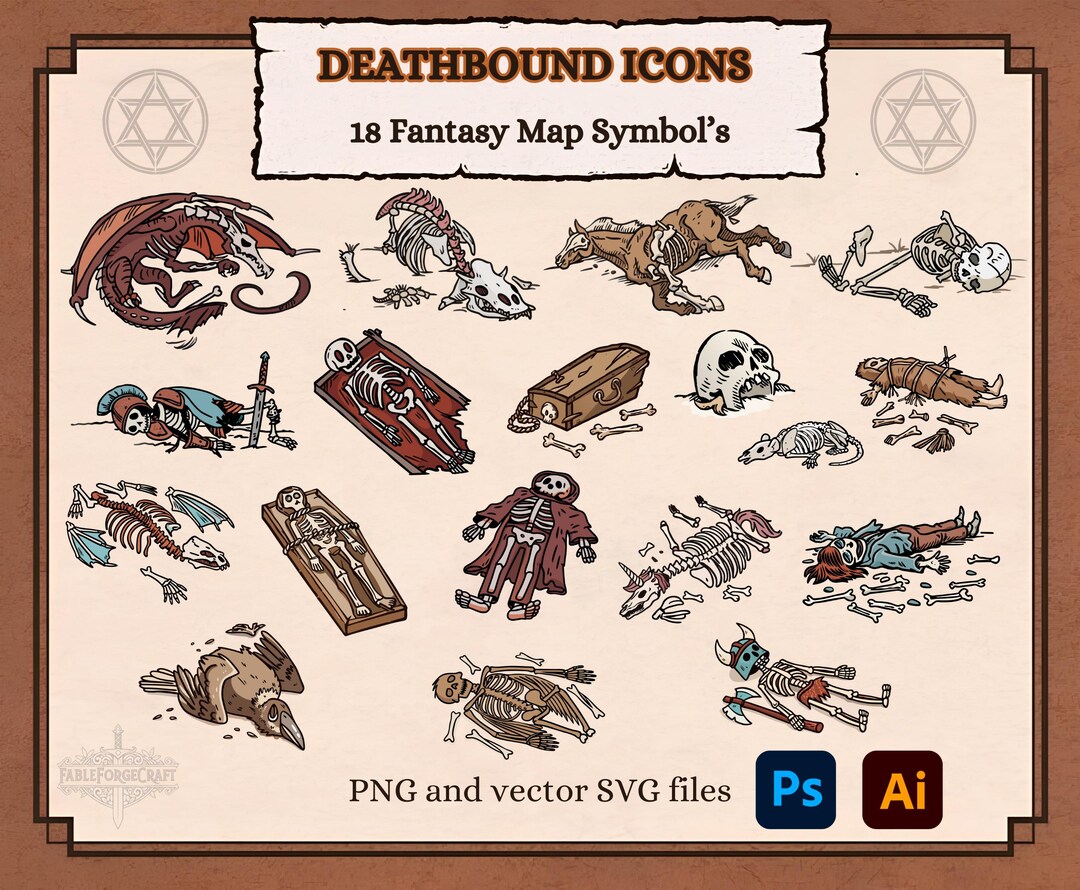 Fantasy Map Icons - Deathbound Cartography Elements With 18 Icons, 12 ...
