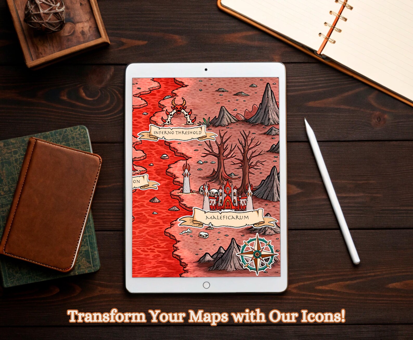 Fantasy Map Icons - Demonic Cartography Elements With 24 Icons, 12 ...