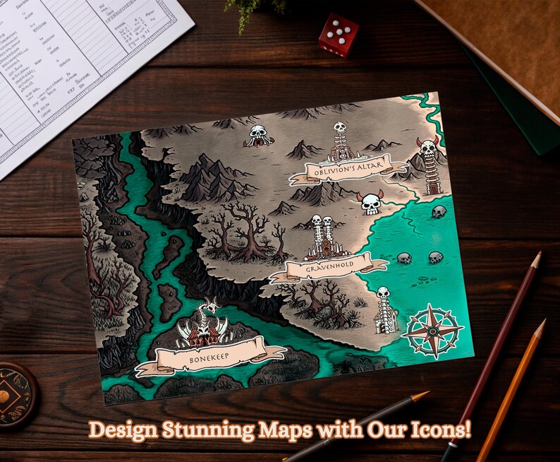Fantasy Map Icons Cryptic Cartography Elements With 24 Icons, 12 ...
