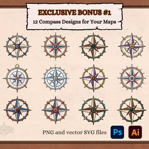 Fantasy Map Icons - Beasts of Chaos With 30 Monsters, 12 Compass ...