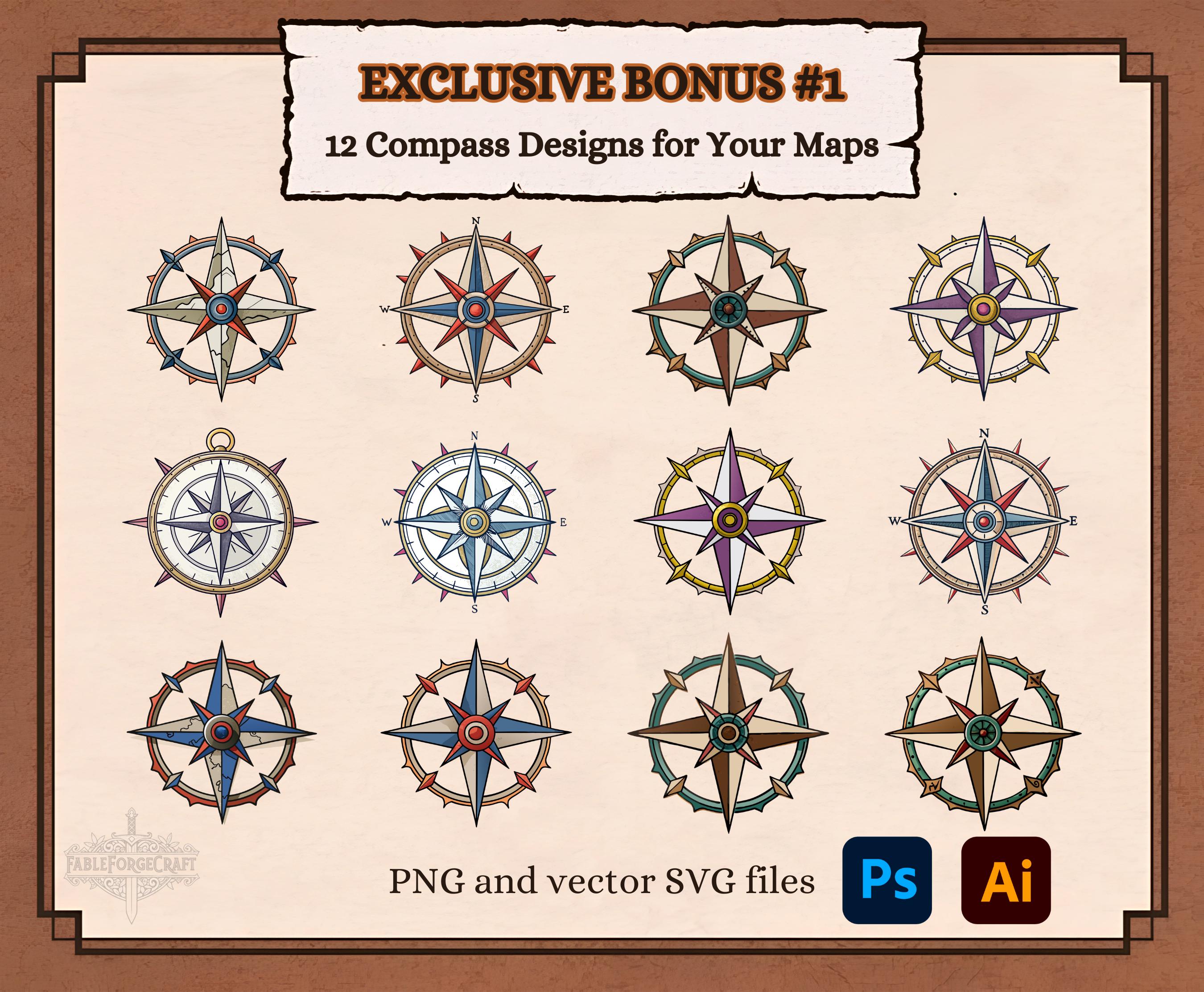 Fantasy Map Icons - Demonic Cartography Elements With 24 Icons, 12 ...