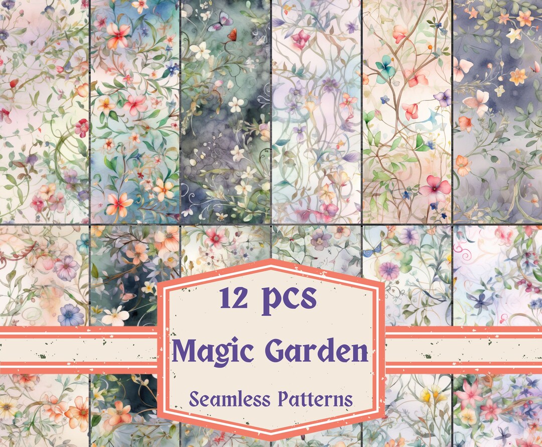Magic Garden Seamless Digital Paper, Vintage Floral Seamless Patterns ...