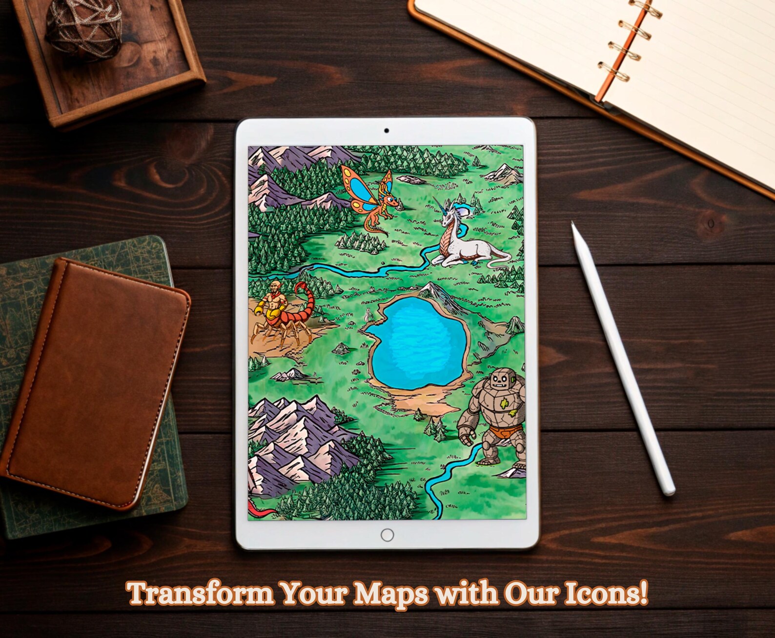 Fantasy Map Icons - Beasts of Chaos With 30 Monsters, 12 Compass ...