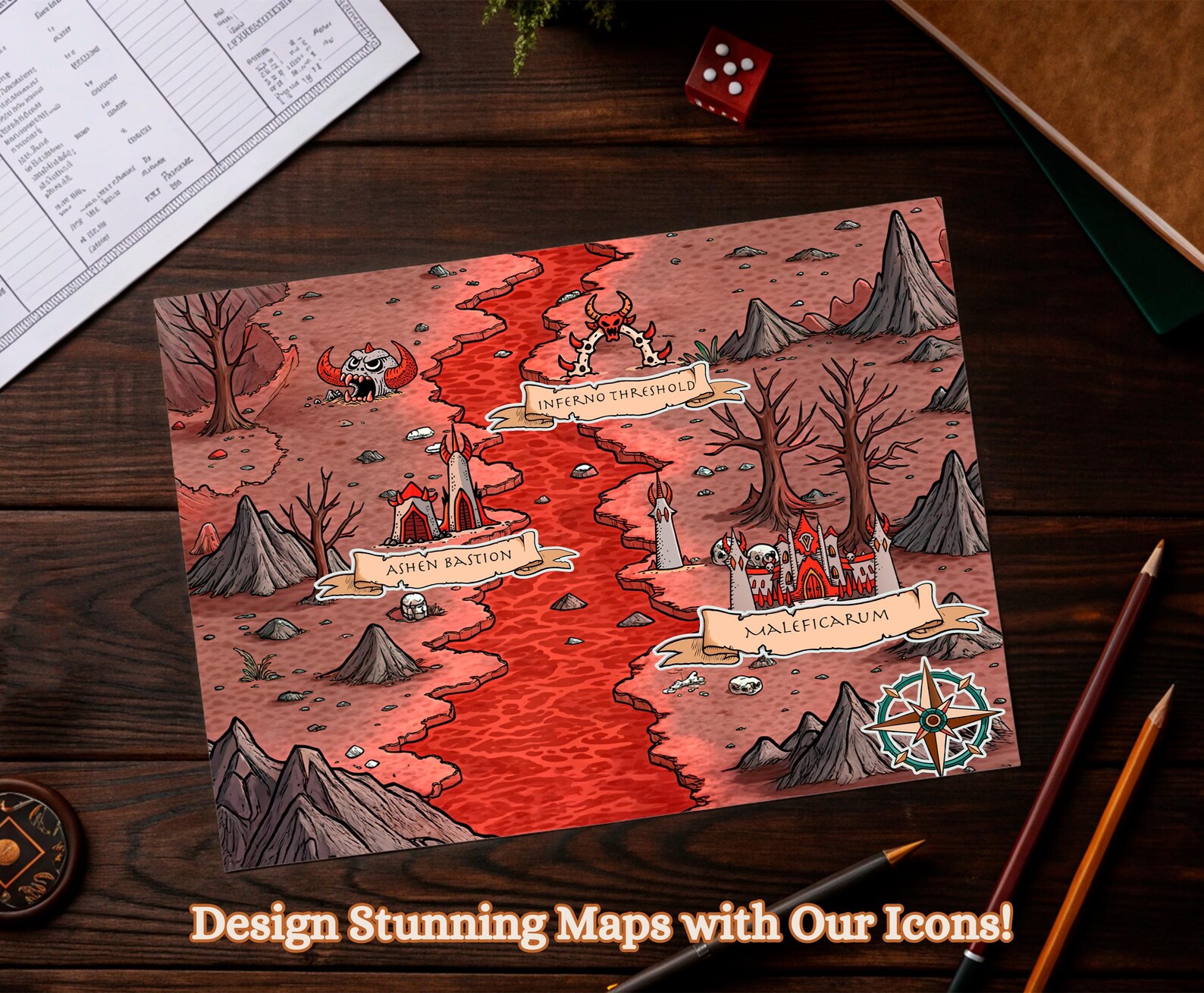 Fantasy Map Icons - Demonic Cartography Elements With 24 Icons, 12 ...