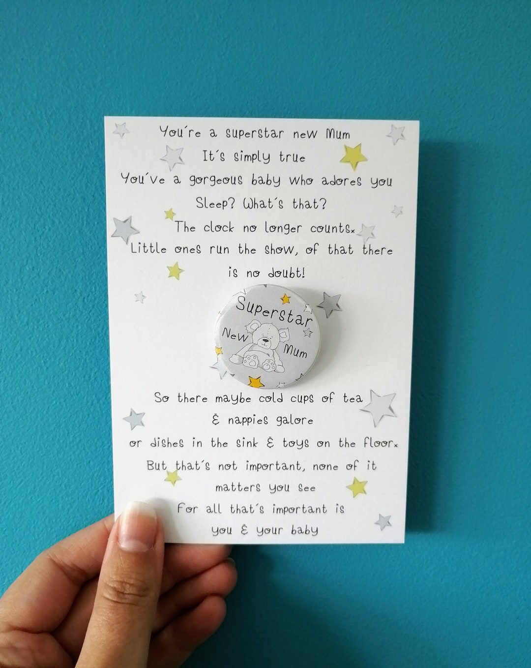 Superstar New Mum Card and Badge, New Mum Gift, New Baby, New Mom ...