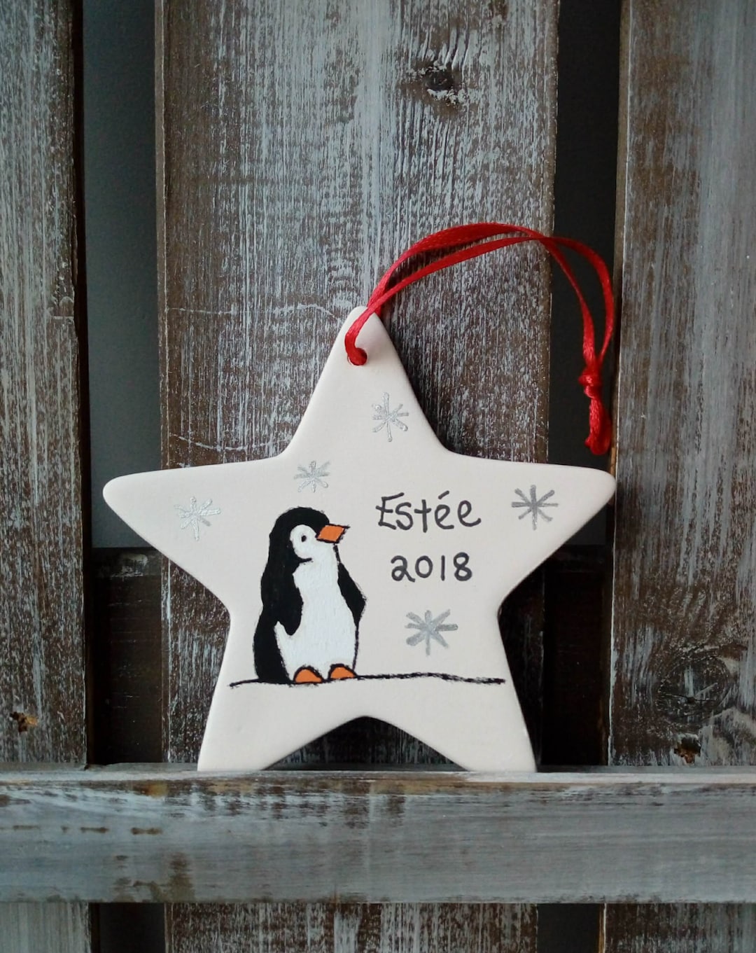 Penguin Ceramic Star, Penguin Christmas Decoration, First Christmas ...