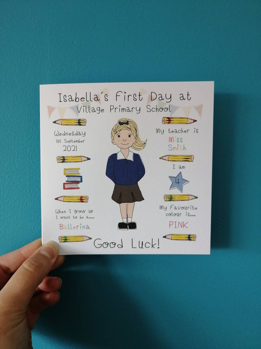 First Day at School Card, First Day at School Print, Good Luck First ...
