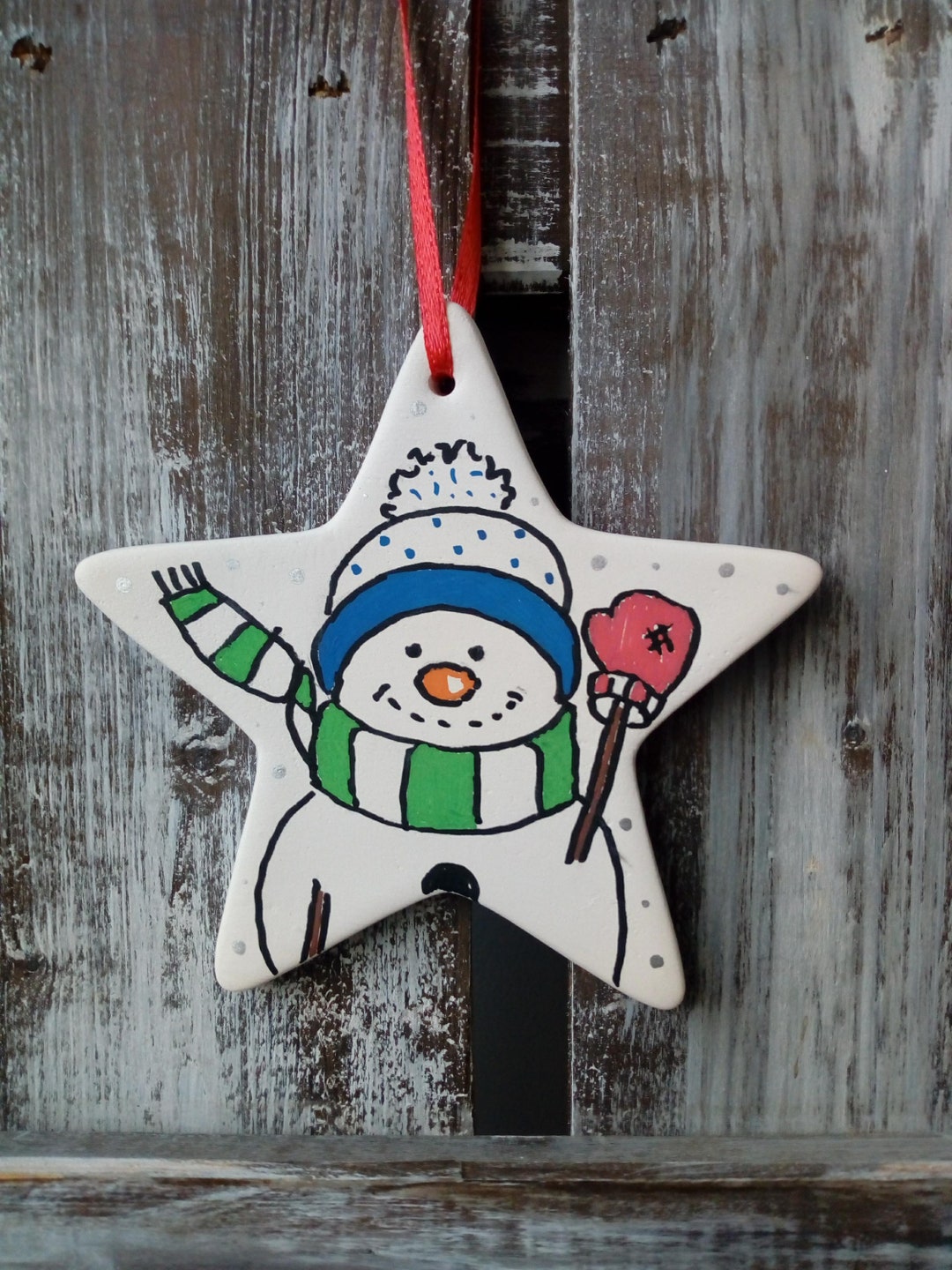 Snowman Ceramic Star, Personalised Christmas Decoration, Snowman ...