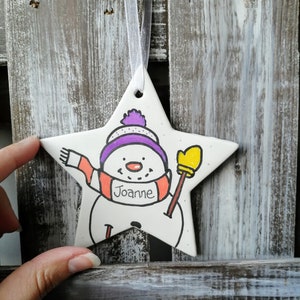 Snowman Ceramic Star, Personalised Christmas Decoration, Snowman ...