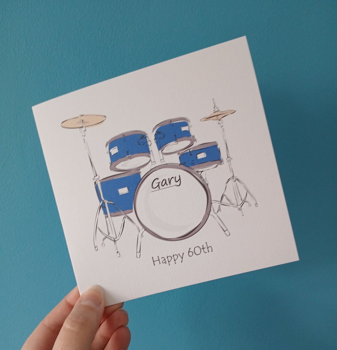 Personalized Drummer Card: Hand-drawn Drum Kit, Custom Wording - Etsy