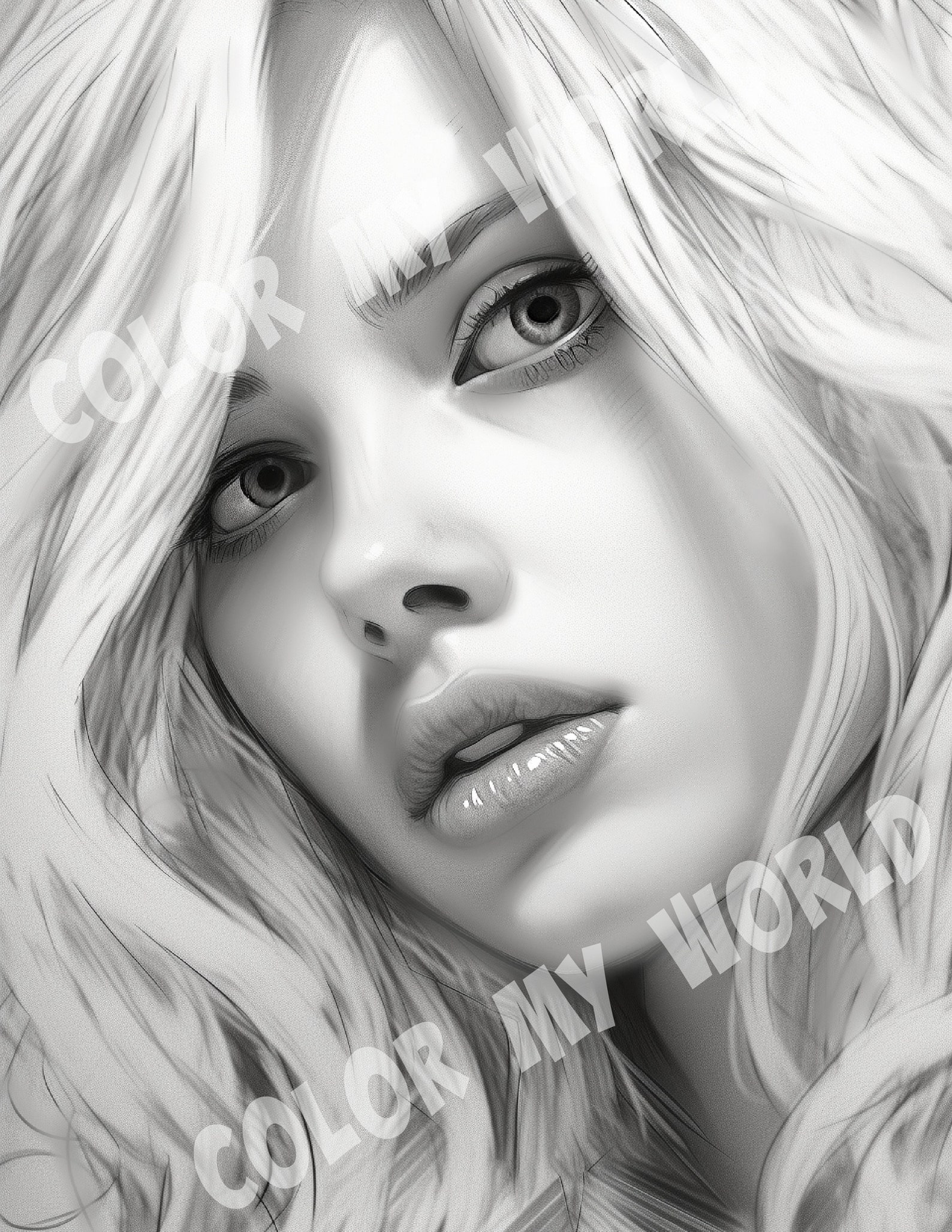 Jenny Greyscale Adult Coloring Page - Etsy