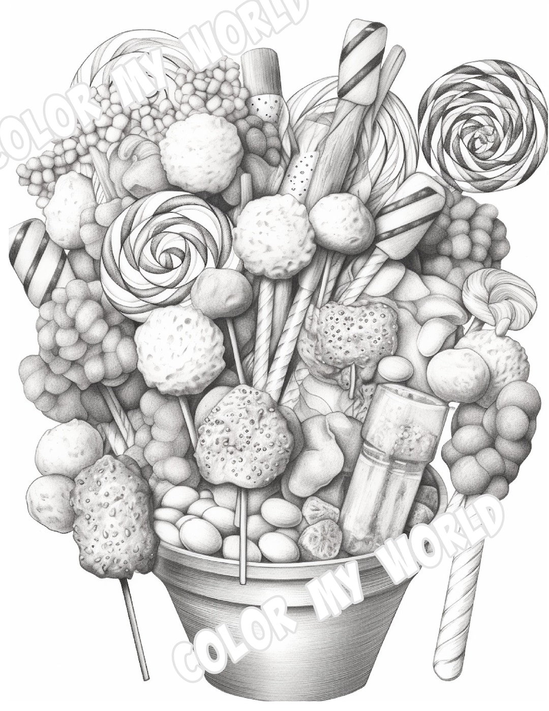 Candy Basket Adult Coloring Greyscale - Etsy