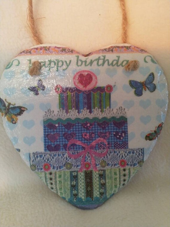 Happy Birthday Slate Heart Wall Hanging Home Decor Perfect | Etsy