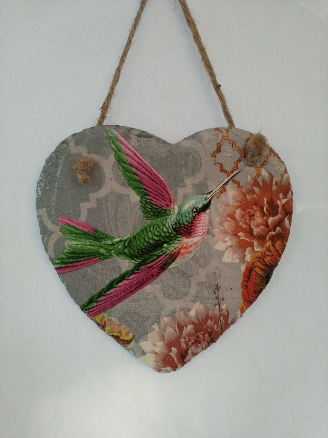 Slate Hanging Heart 15 Cms Decoupage Handmade Painted - Etsy