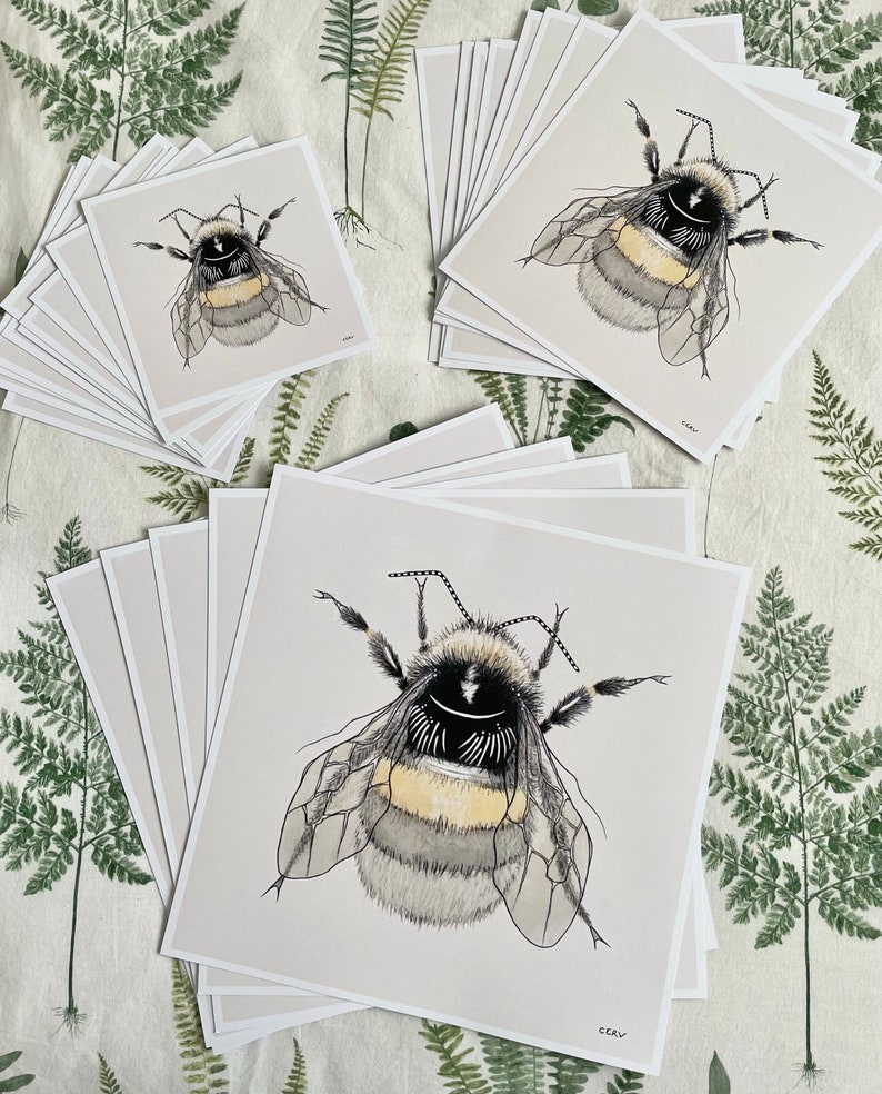 SQUARE BEE ART Print Drawing Illustration Watercolour Mixed Media ...