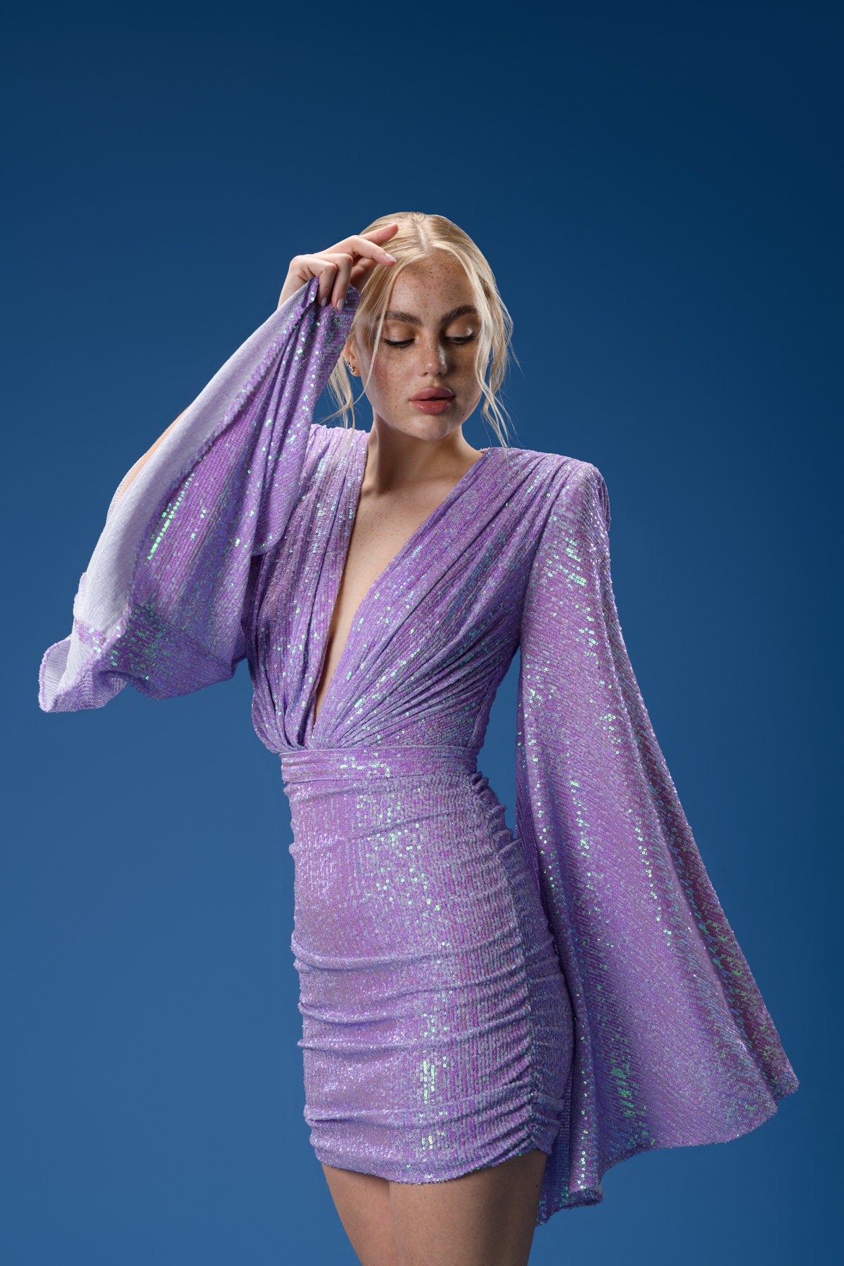 Purple Sparkly Mini Dress Wedding Guest Dress Purple Prom - Etsy