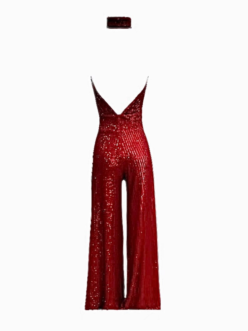 Red Sequin Jumpsuit Backless Wedding Guest Dress Red Prom - Etsy