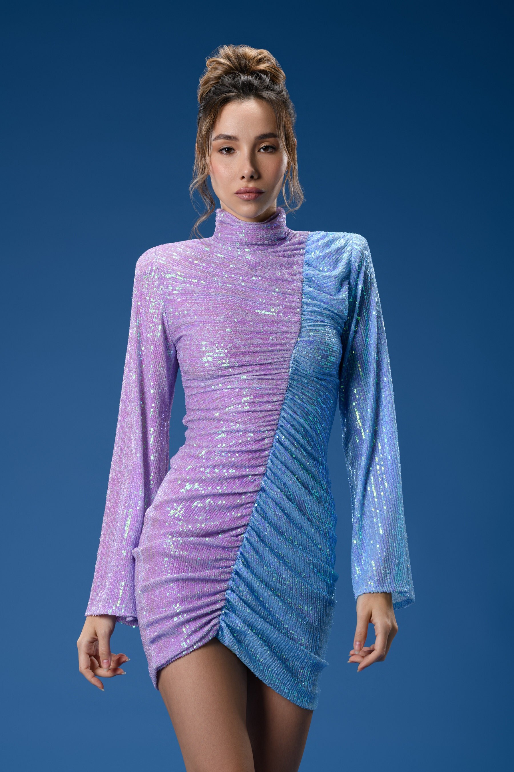 Lilac & Blue Sparkle 70's Disco Dress, Studio 54 Party Dress, Sequin ...