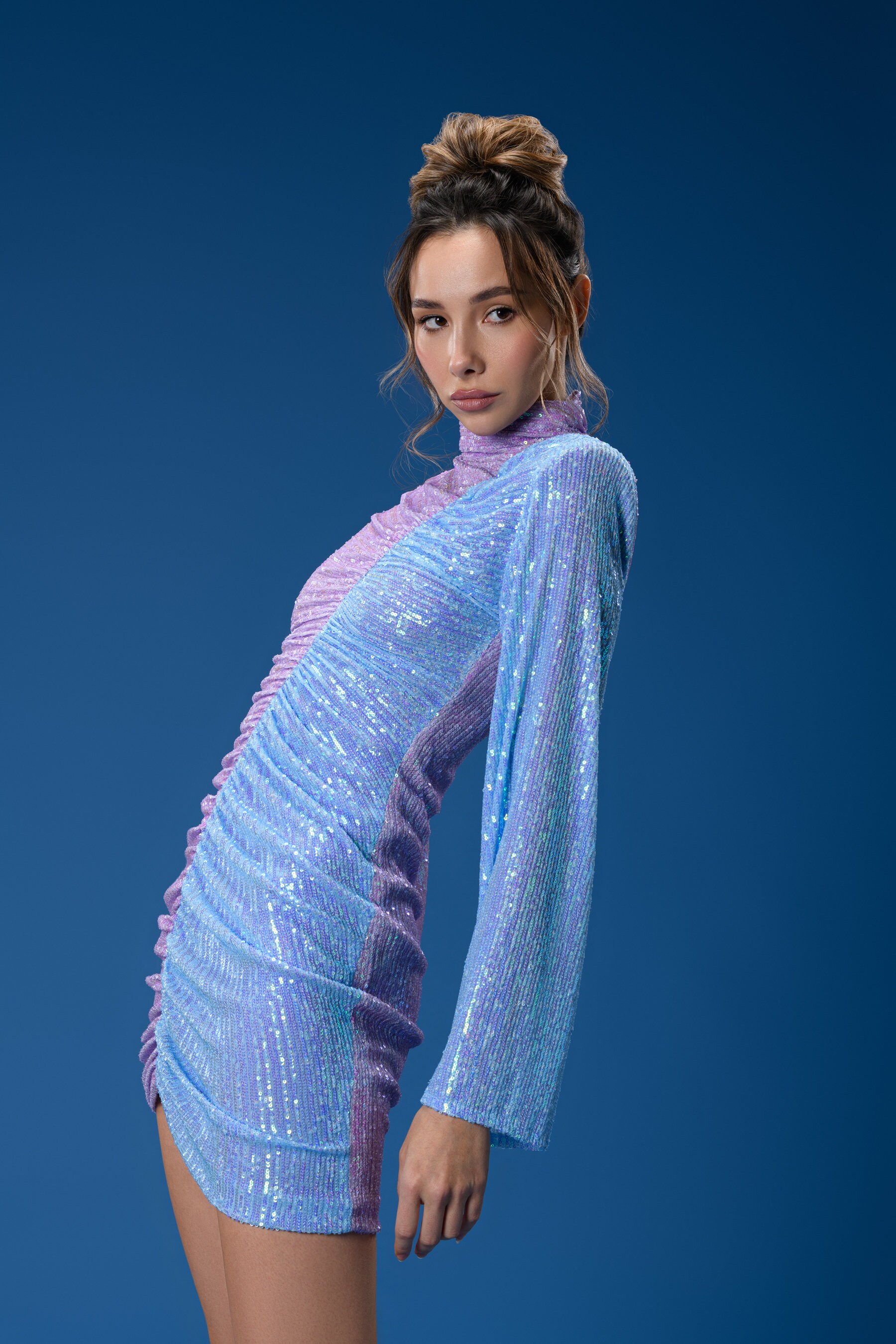 Lilac & Blue Sparkle 70's Disco Dress, Studio 54 Party Dress, Sequin ...