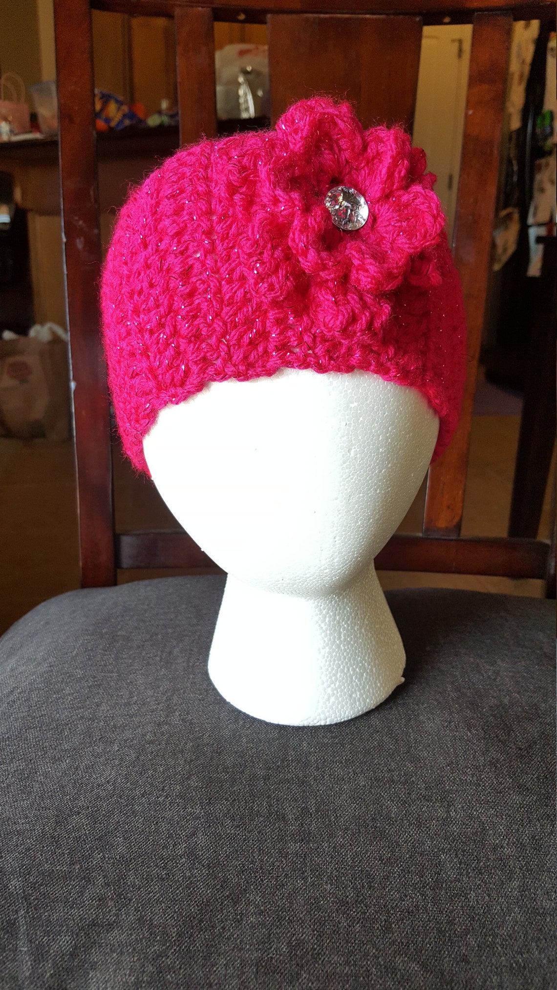 Fuchsia Crocheted Adjustable Ear Warmer, Earwarmer, Headband, Kids ...