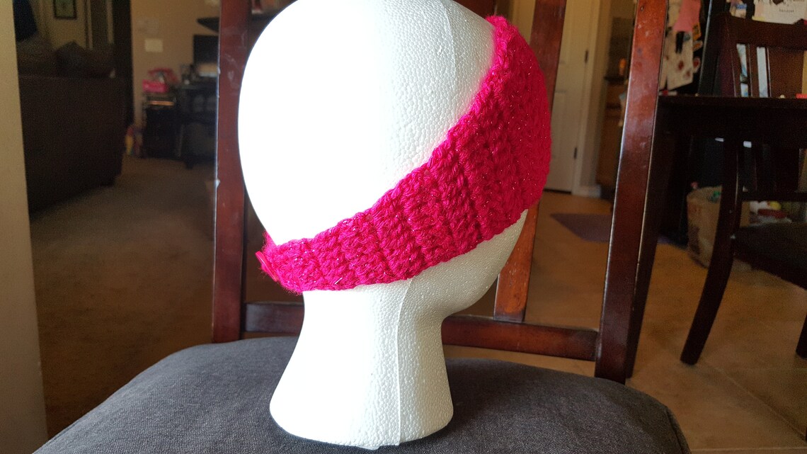 Fuchsia Crocheted Adjustable Ear Warmer, Earwarmer, Headband, Kids ...