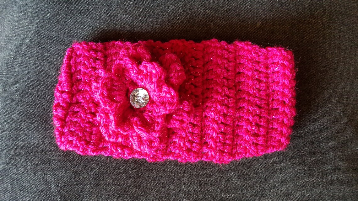 Fuchsia Crocheted Adjustable Ear Warmer, Earwarmer, Headband, Kids ...