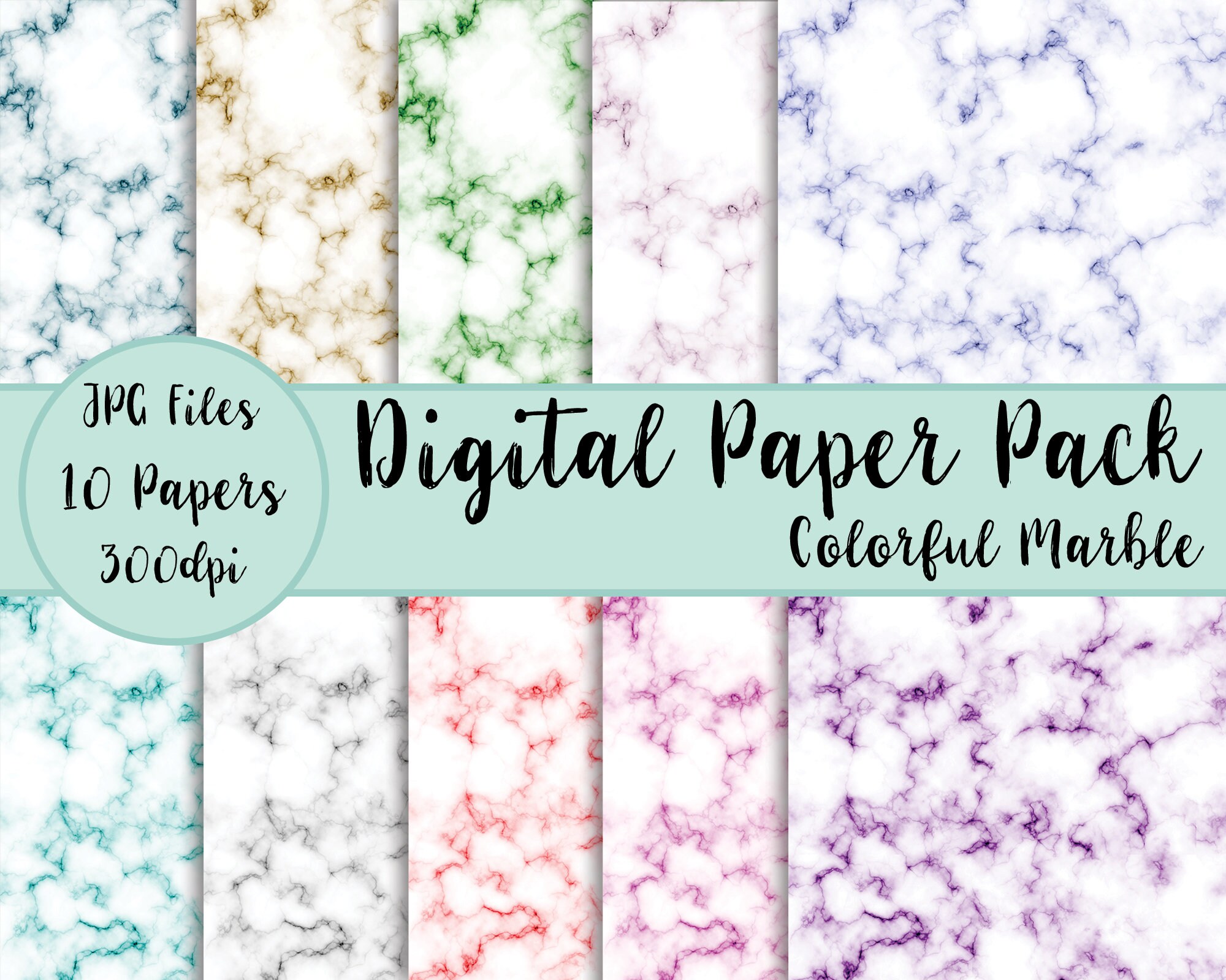 Colorful Marble Digital Paper Pack | Pink Purple Blue Red Gold Green ...