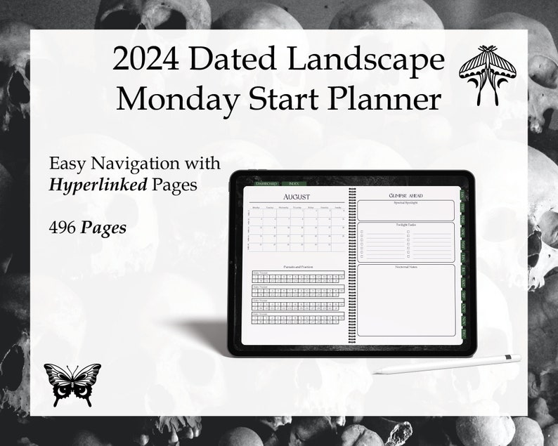 2024 Dark Fantasy Digital Planner: Extended Edition. Landscape | Monday ...