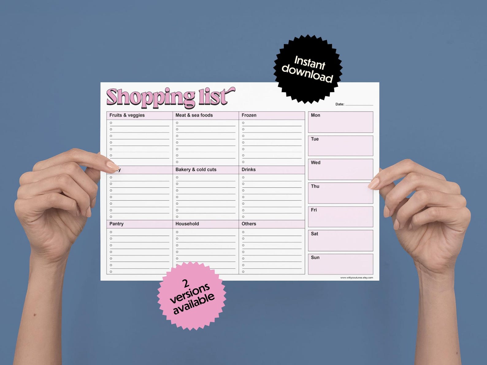 Weekly Grocery List Printable Template for Shopping List Template ...