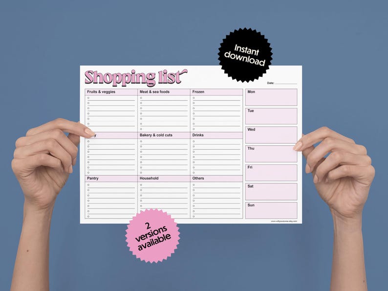 Weekly Grocery List Printable Template for Shopping List Template ...