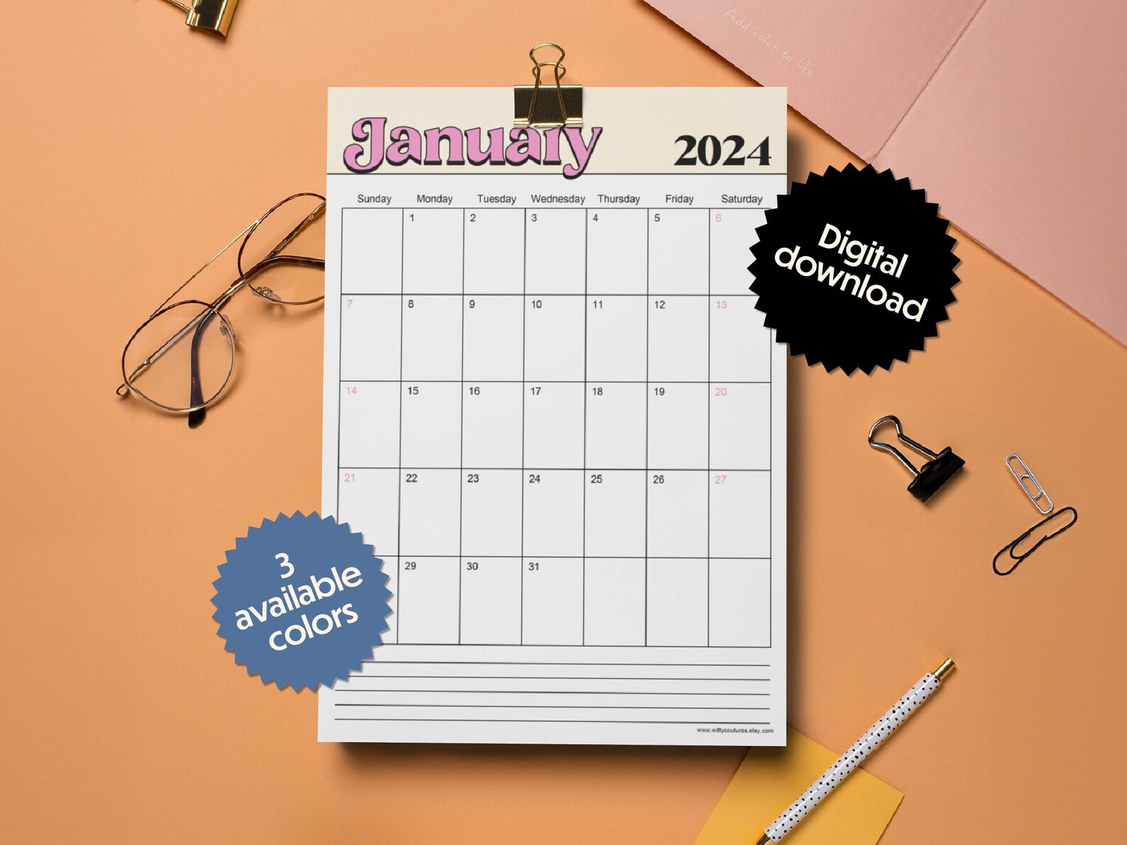 2024 Monthly Calendar Printable Download Portrait Calendar 2024 Planner ...